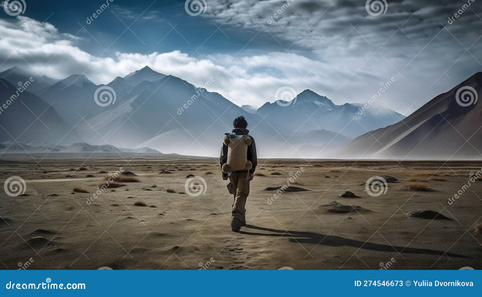 Explorer Stand in Front of High Mountain Peak Landscape. Generative AI ...