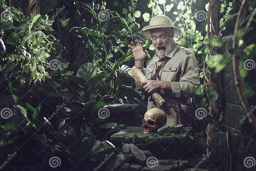 Scared Explorer Finding a Human Skull Stock Photo - Image of adult ...