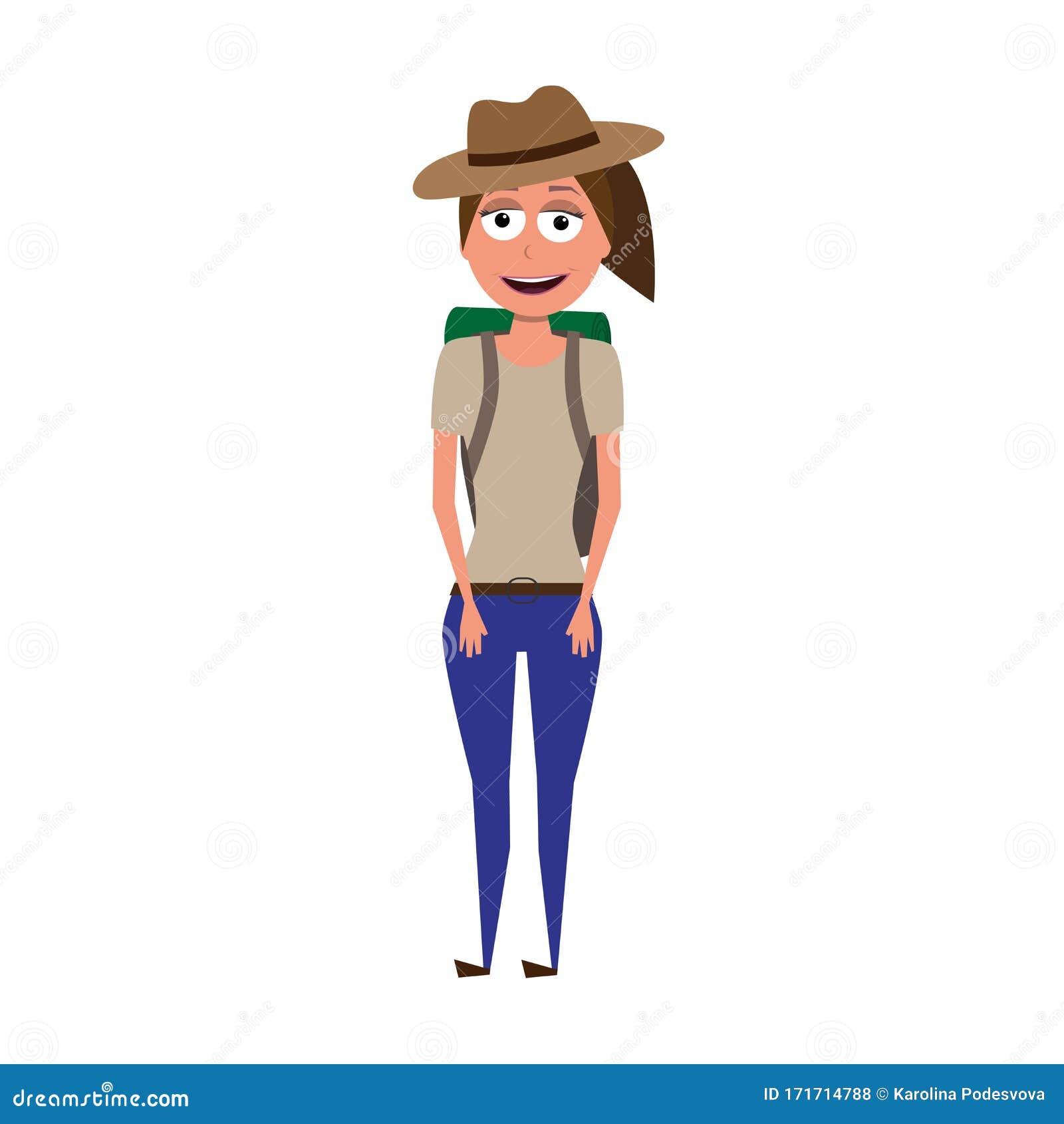 Explorer Woman With Safari Hat Holding Treasure Map In Desert Vector ...