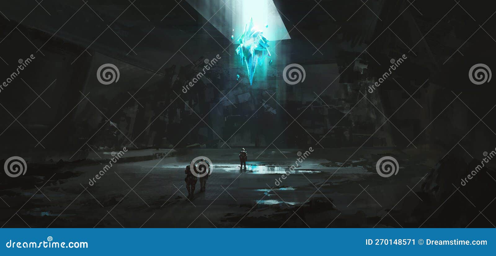 Explorers Enter The Underground Labyrinth, 3D Illustration Royalty-Free ...