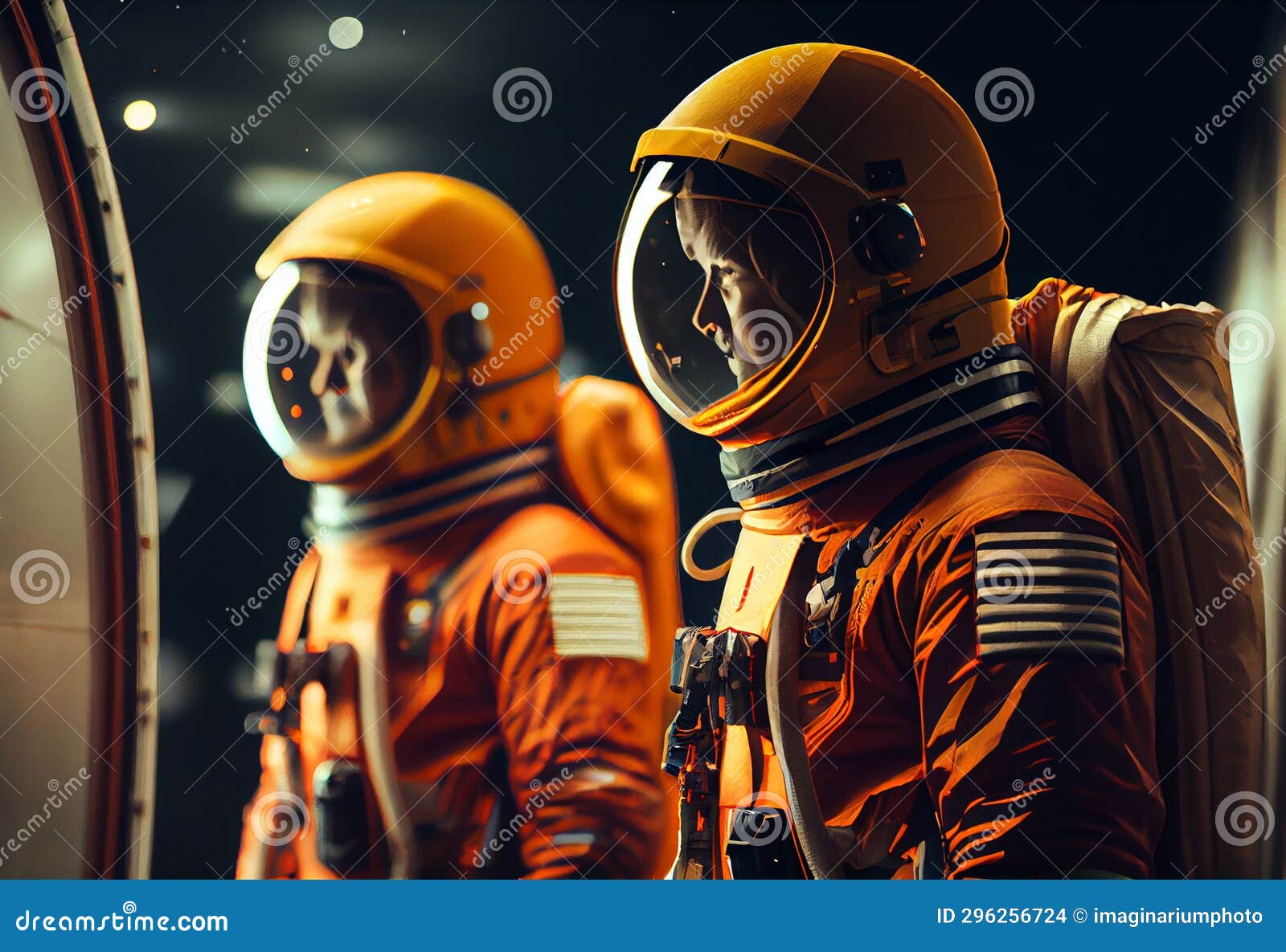 Explorers Wearing Orange Space Suits Royalty-Free Illustration ...