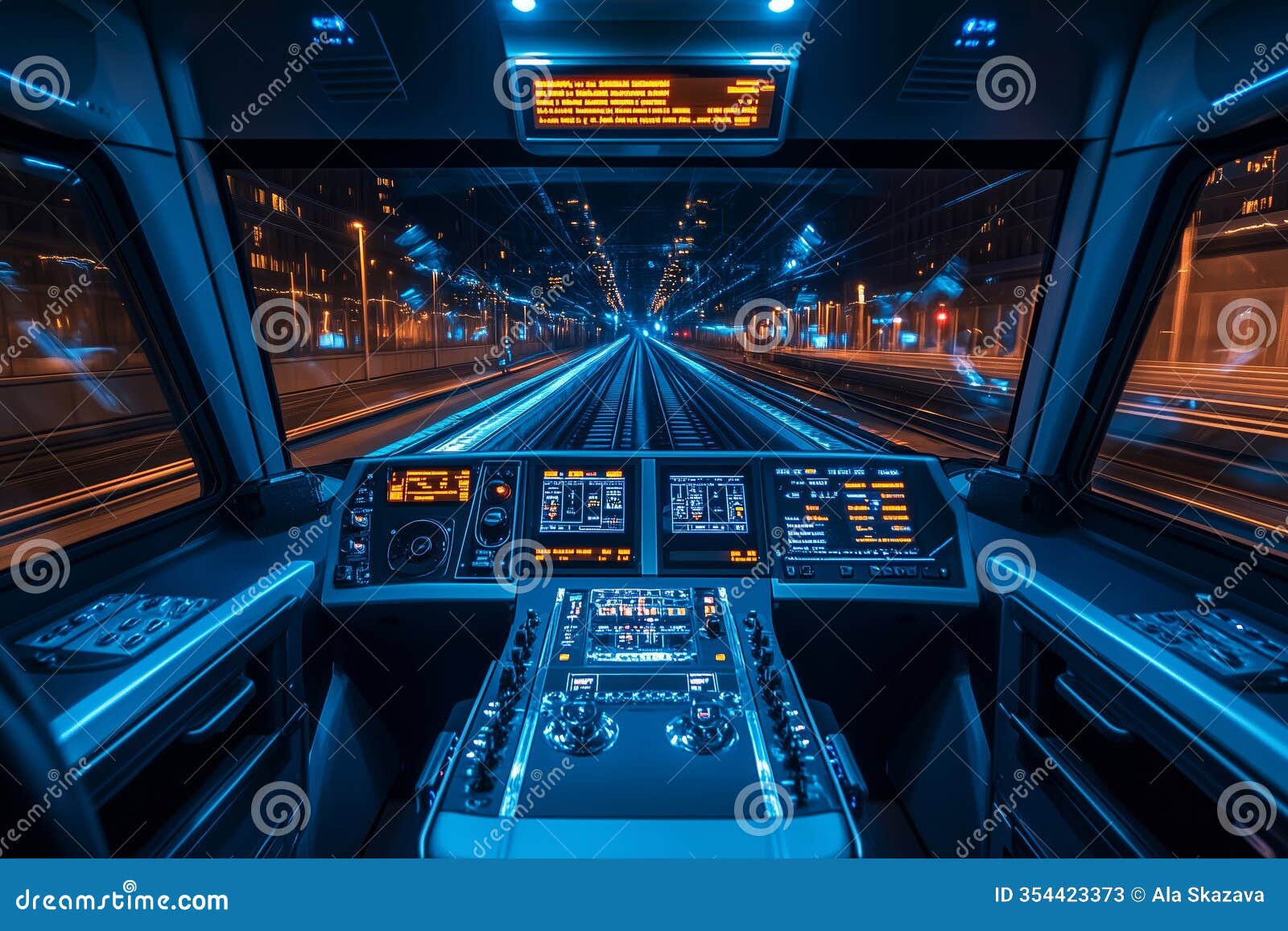 Exploring the Advanced Cockpit of a Modern Train in a Vibrant Urban ...