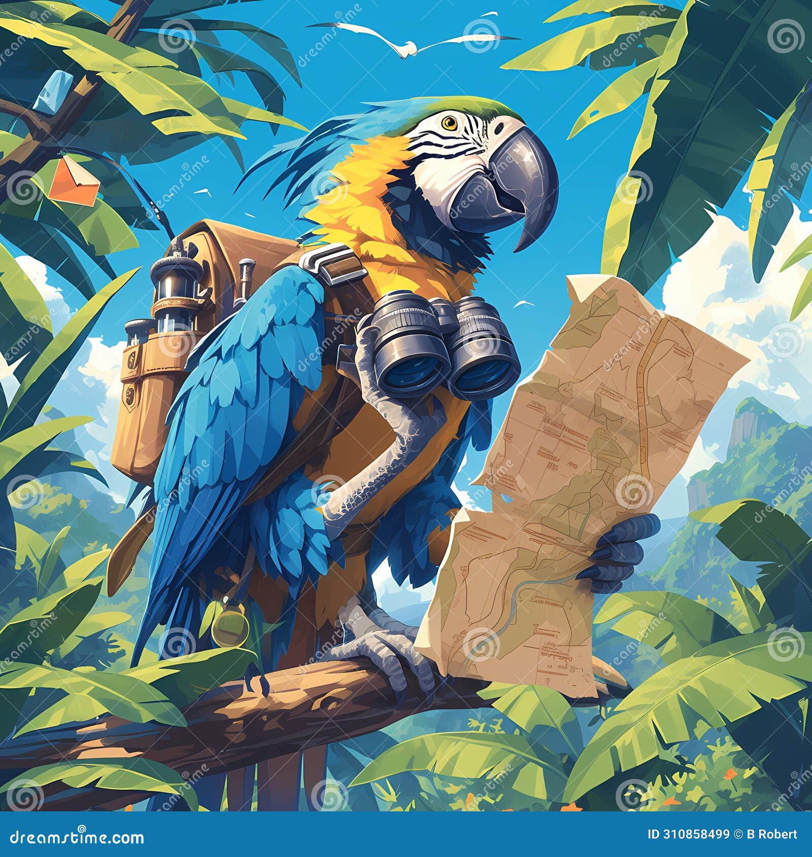 Parrot Adventurer Explores Jungle Map Stock Image | CartoonDealer.com ...