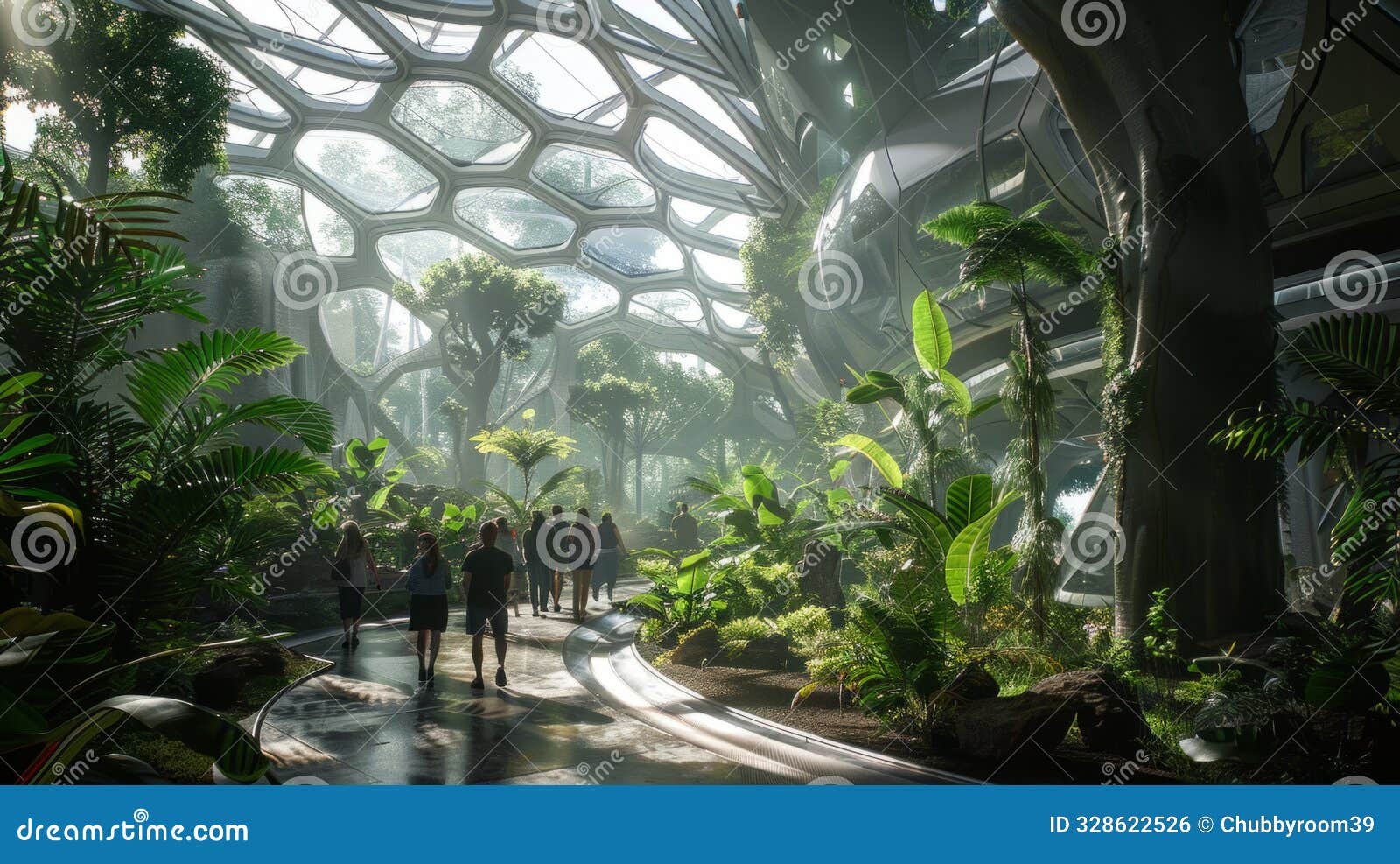 Exploring an Alien Ecosystem in a Protected Dome Stock Illustration ...
