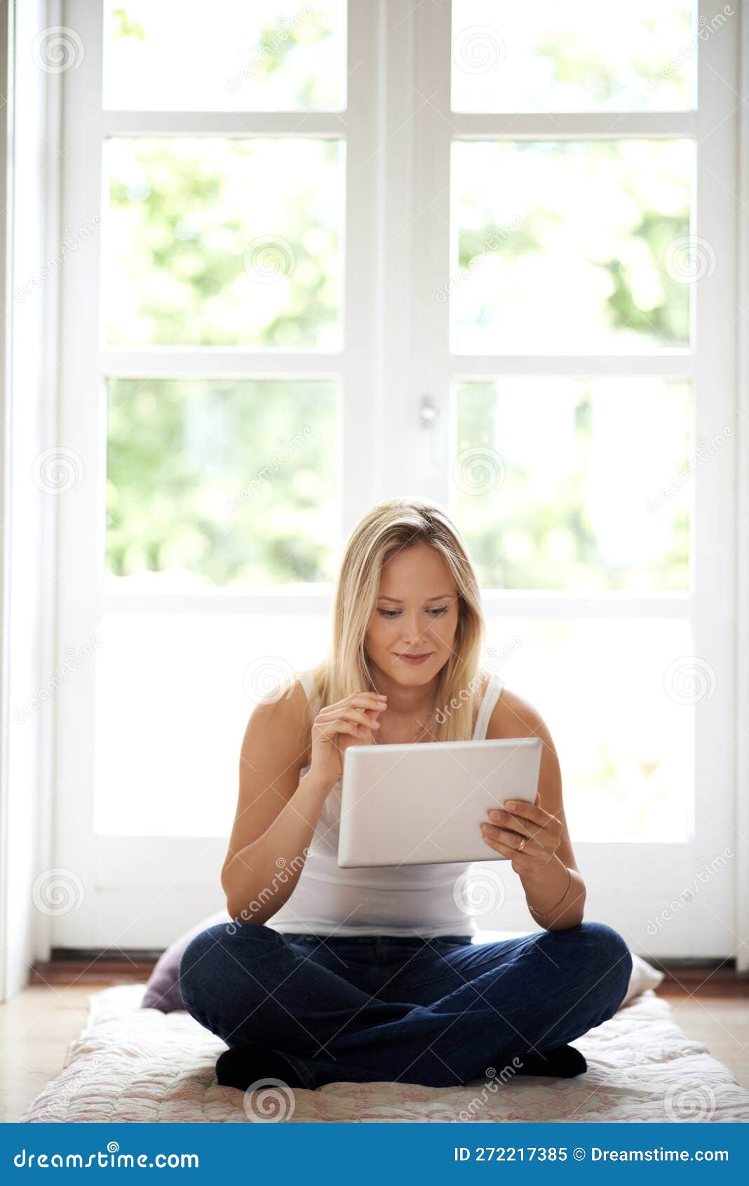 Exploring All Her New Tablets Functions - Modern Technology. Cute Young ...