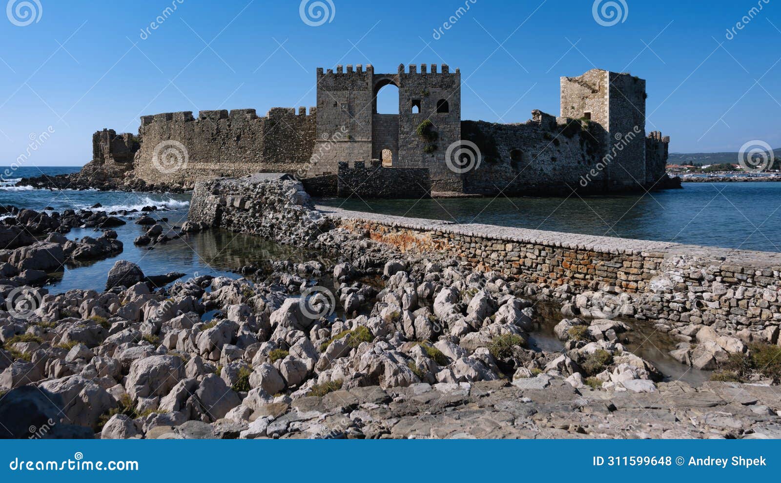 Seaside Front View of Methoni Castle from Defence Tower Stock Photo ...