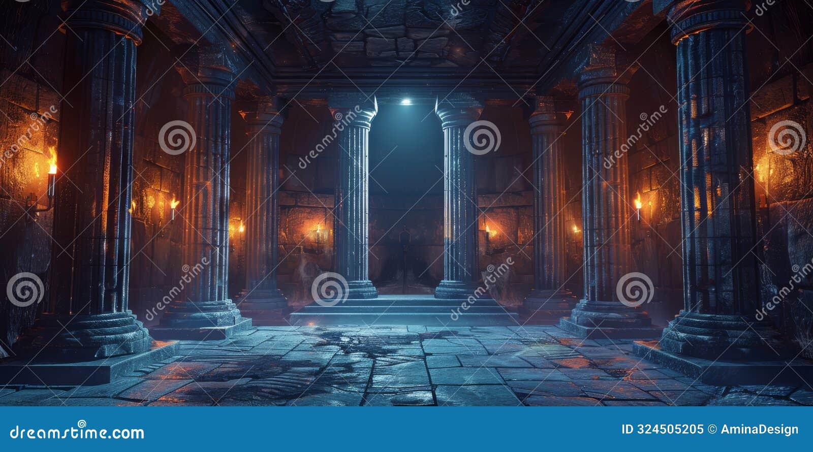 Exploring Ancient Mystical Underground Temple with Pillars, Shadows ...