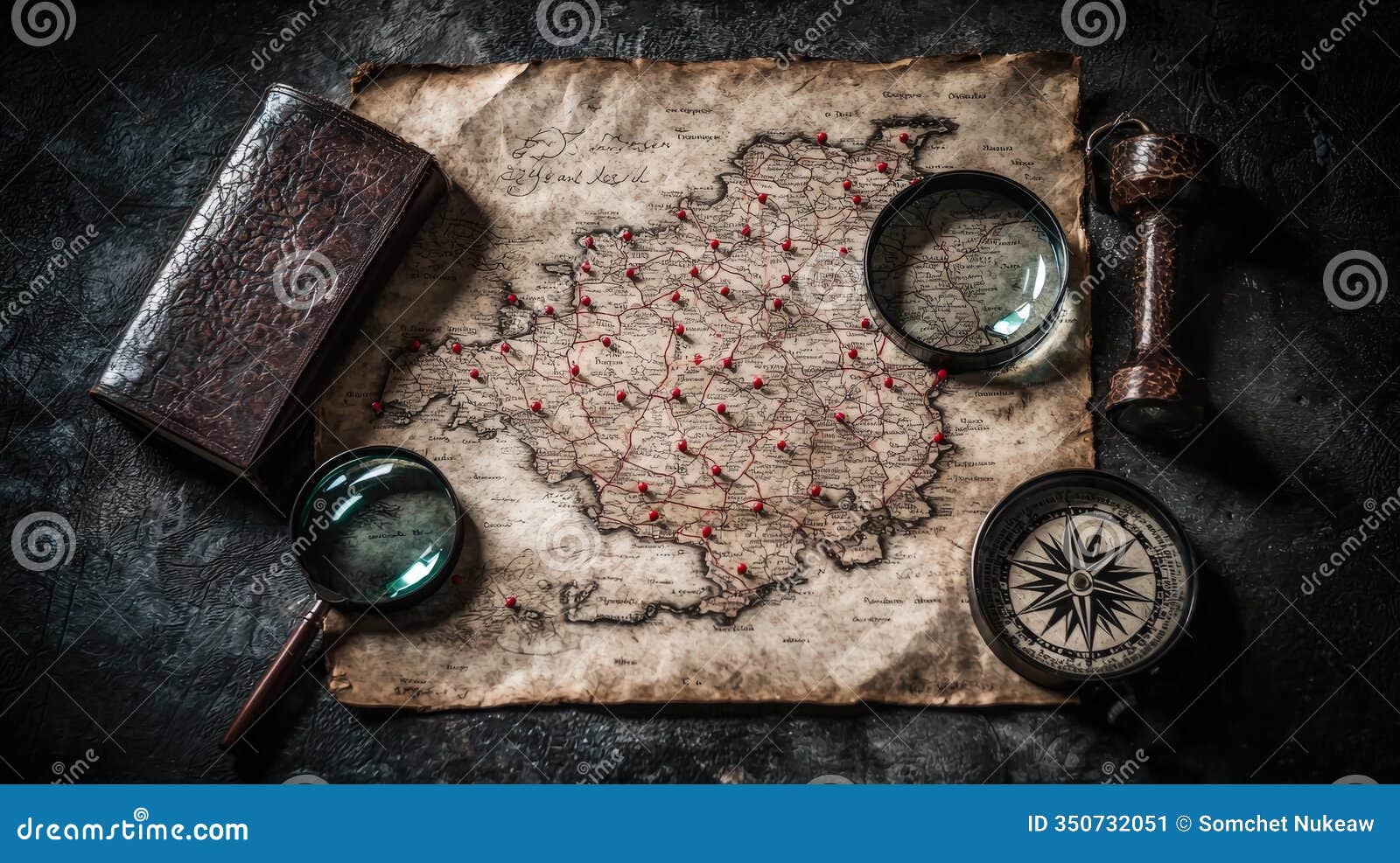 Exploring an Ancient Parchment Map Vintage Study Flat Lay Design Cozy ...