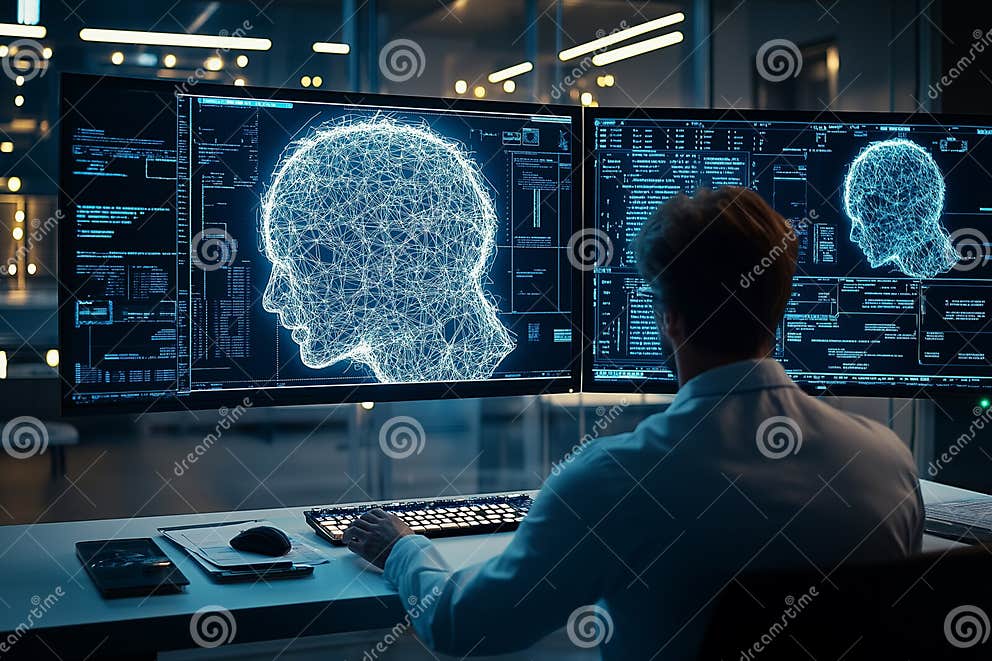 Exploring Artificial Intelligence and Neural Networks in a Modern Lab Setting at Night ...