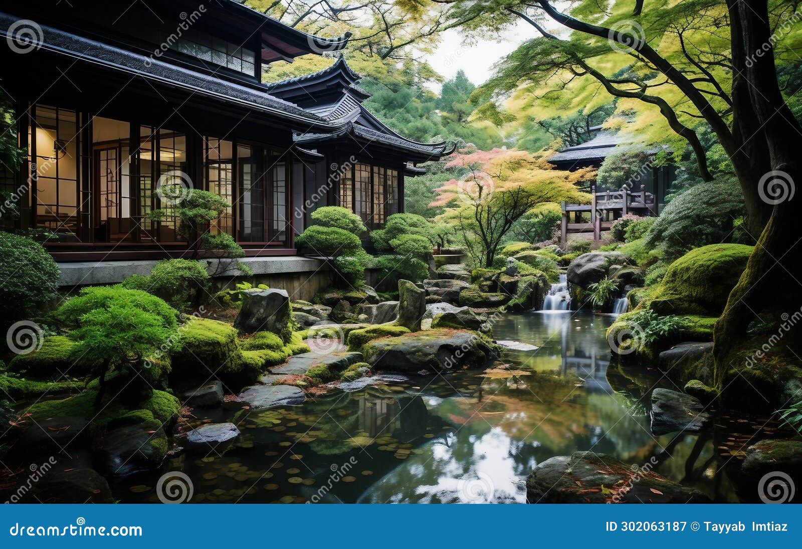 Exploring the Calmness of a Japanese Tea Garden. Stock Illustration ...