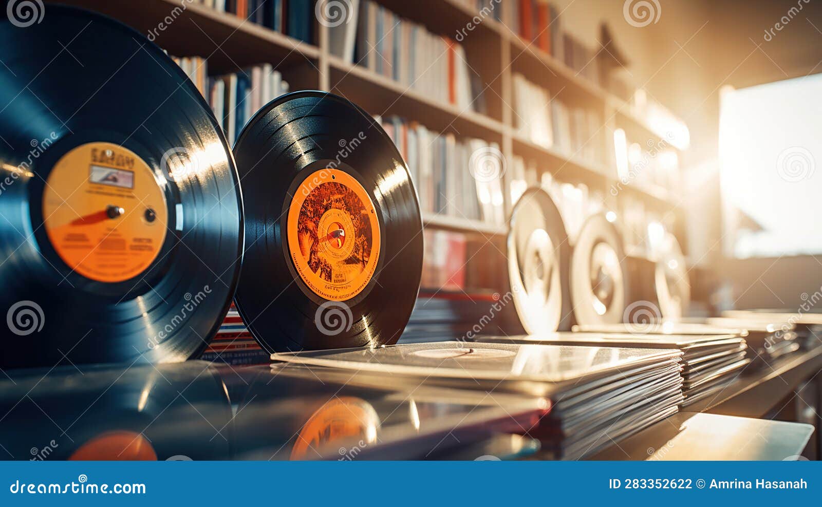 Exploring the Charms of Classic Record Collections. Generative Ai Stock ...
