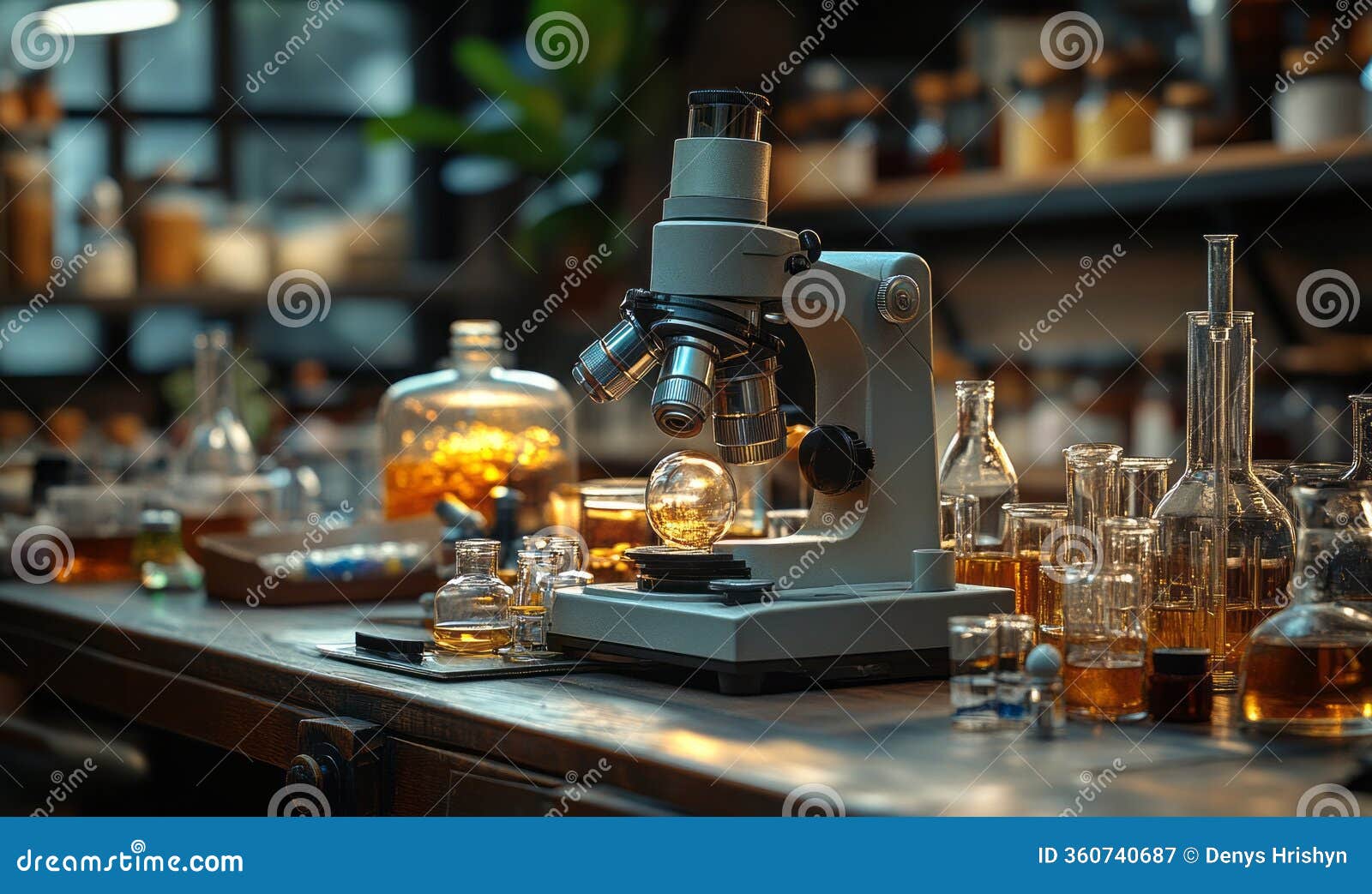 Exploring Chemicals with a Microscope in a Vintage Laboratory Setup ...