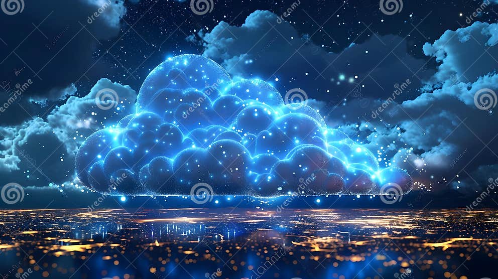 Exploring Cloud Tech: a Symphony of Data in the Digital Sky. Concept Cloud Computing, Data Stock ...