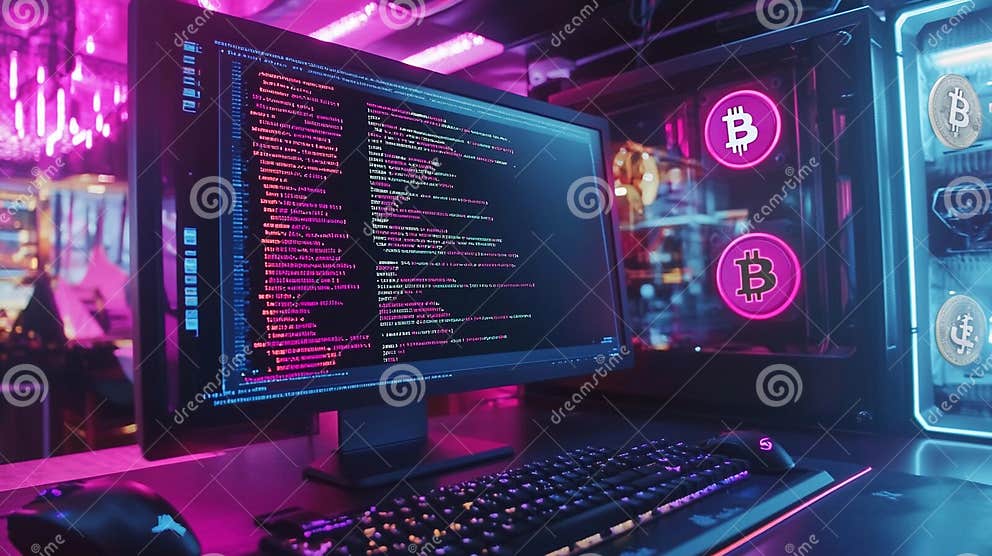 Exploring Cryptocurrency Mining Setup with Colorful Lights and Coding ...