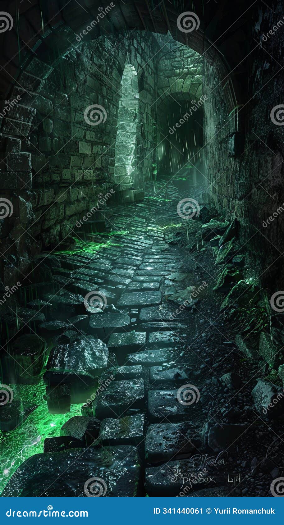 Environment With Medieval Catacombs With Covered Floors. With Torches ...