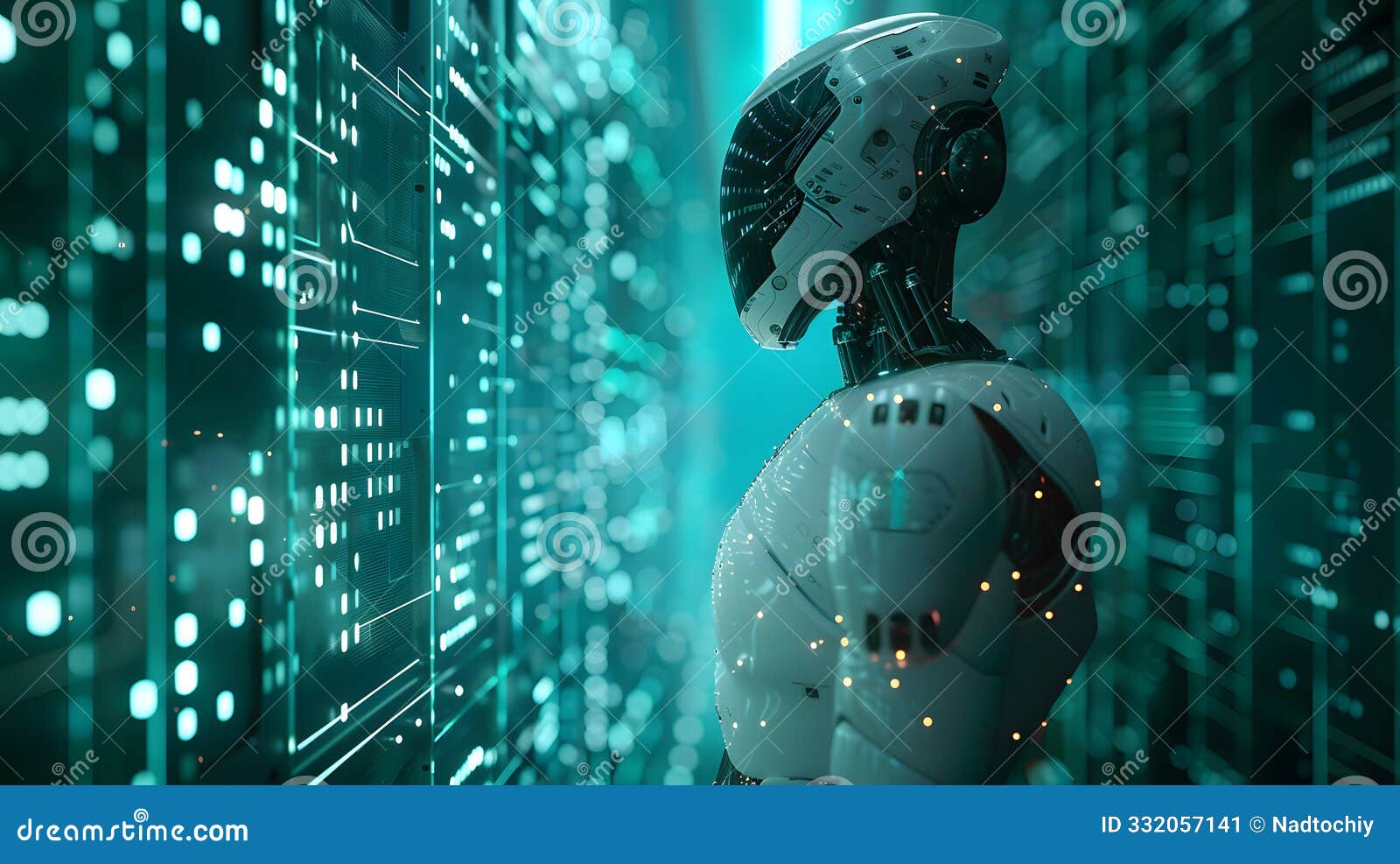 Exploring the Data Network with Advanced Futuristic Robots Stock Image - Image of cyber, robot ...