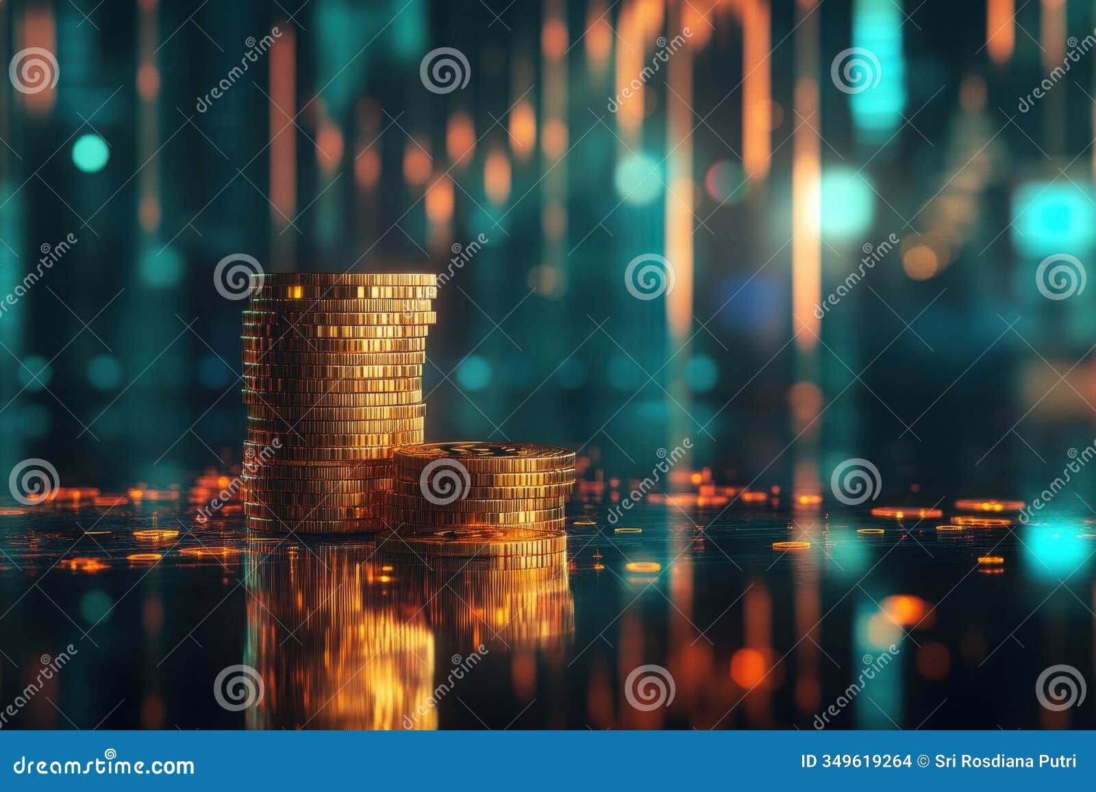 Exploring Digital Currency, Stacks of Gold Coins Represent Virtual ...
