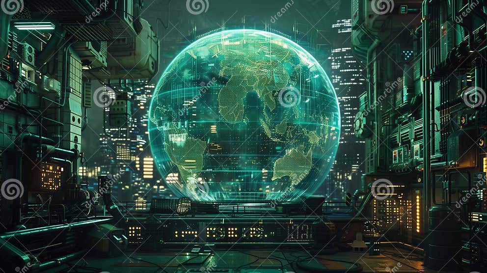 Exploring the Digital World Map in a Futuristic Tech Environment Stock ...