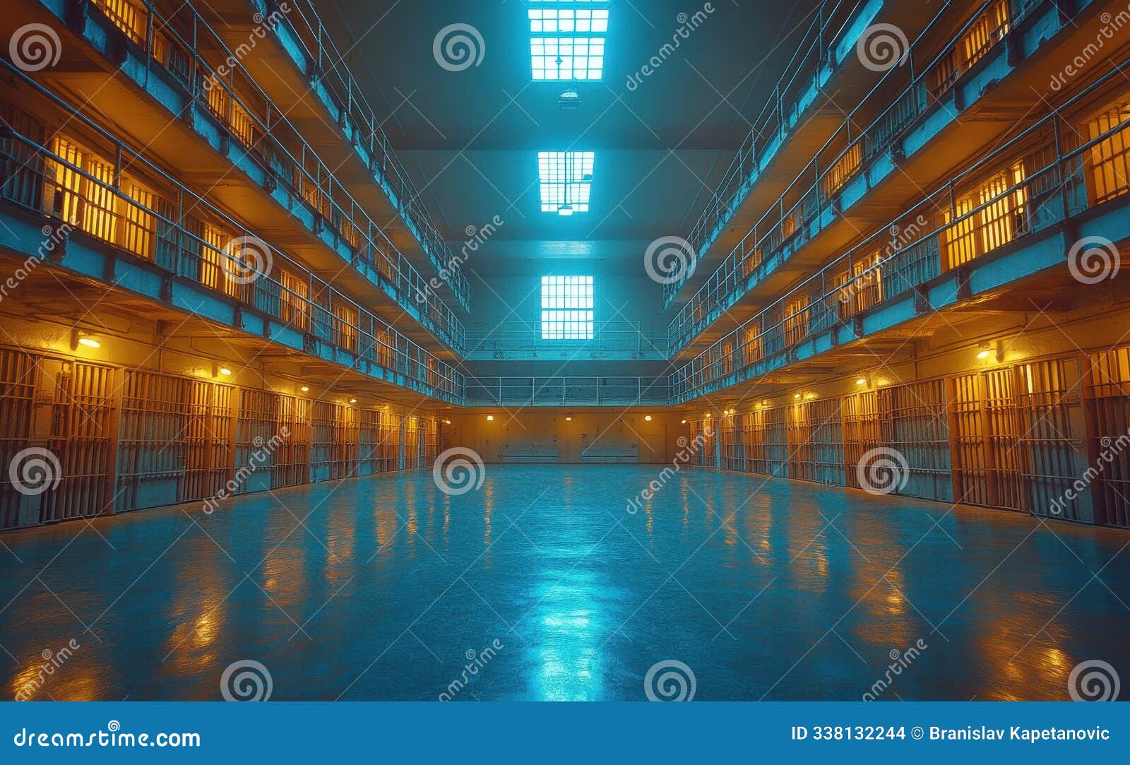 Exploring the Dimly Lit Interior of Alcatraz Prison with Rows of Empty ...