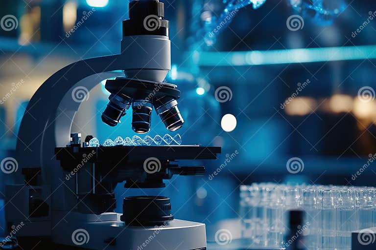 Exploring DNA Samples with a Microscope in a Laboratory Setting Stock ...