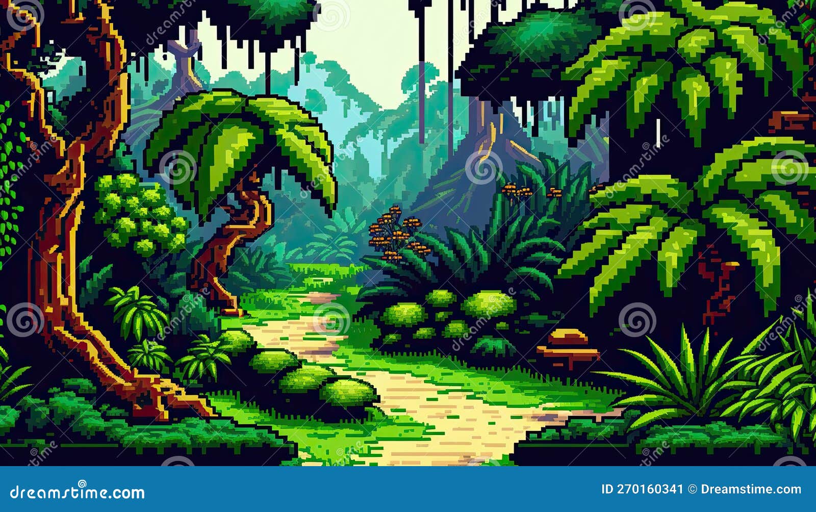Exploring the Forest, a 2D Pixel Art Landscape Stock Illustration ...