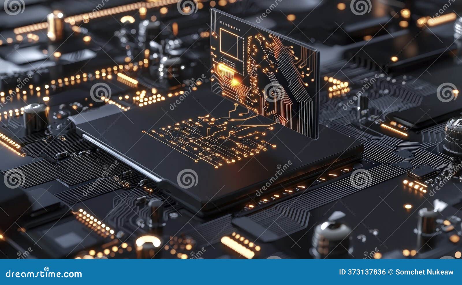 Electronics Laboratory With Circuit Board And Oscilloscope On Green ...