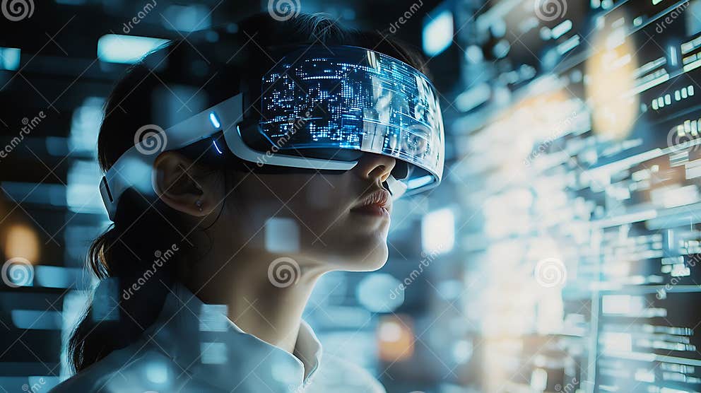Exploring the Future Woman Engaged in Virtual Reality Experience Surrounded by Dynamic Data ...