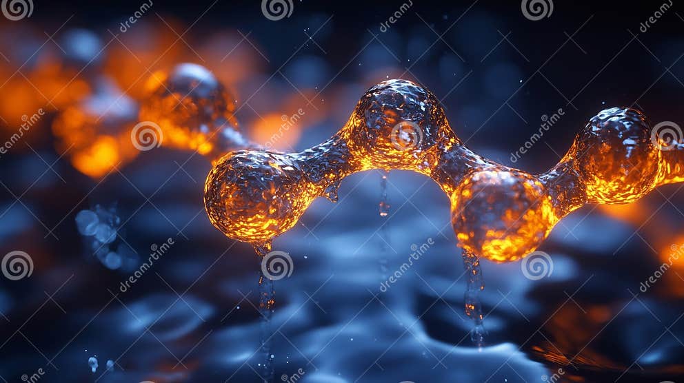 Exploring a Glowing Molecular Structure in Fluid Dynamics Stock Photo ...