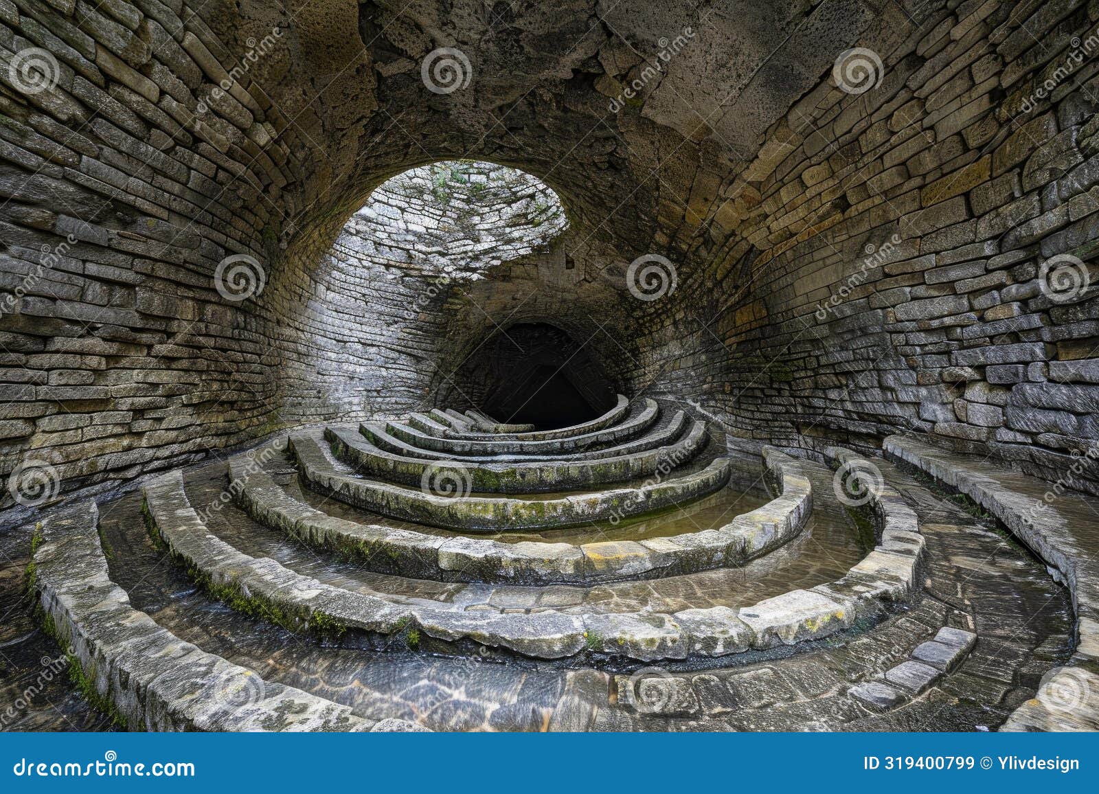 Wideangle View Inside an Old Circular Stone Amphitheater with ...