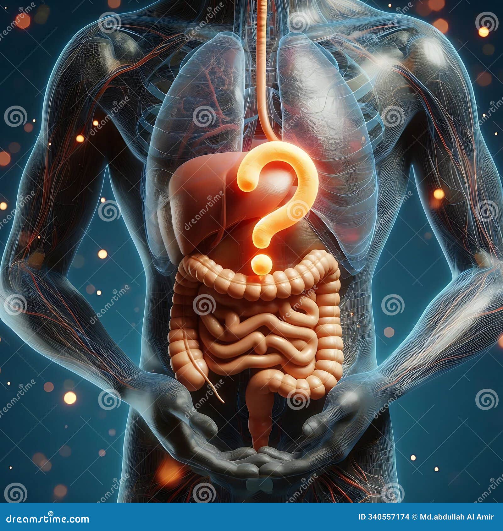 Exploring the Human Digestive System 3D Render of Question Mark-Shaped ...