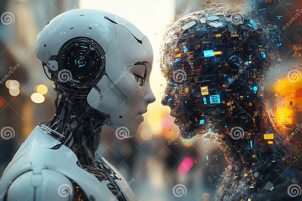 Exploring Humanity and AI through Duality Stock Image - Image of light ...
