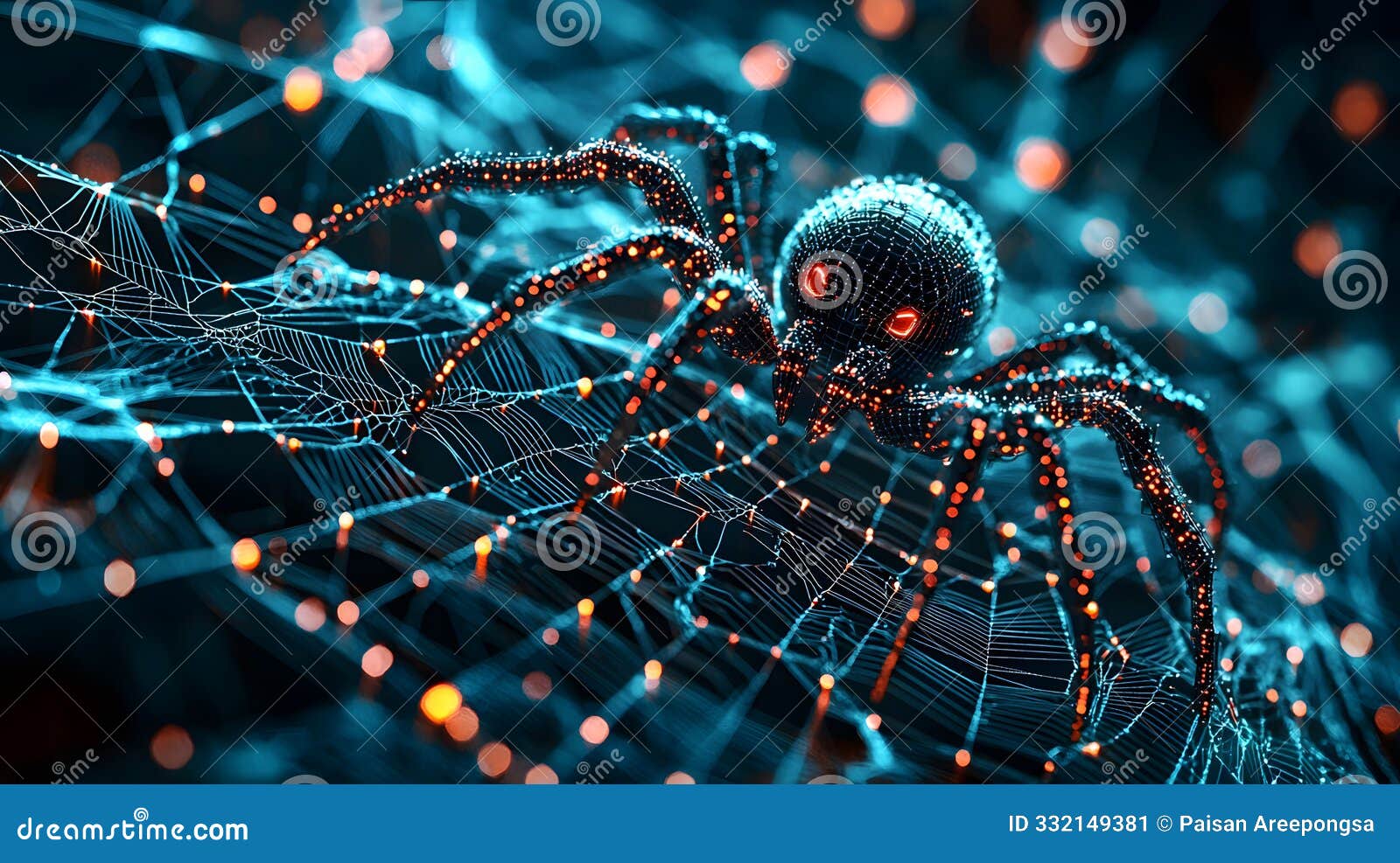 Exploring the Intricate Beauty of a 3D Digital Spider Web Glowing Stock ...