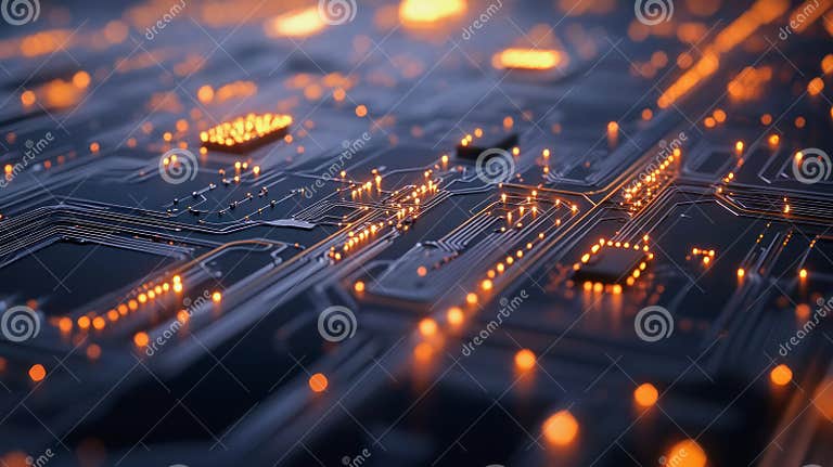Exploring Intricate Chip Technology with Glowing Circuits and Pathways Stock Photo - Image of ...