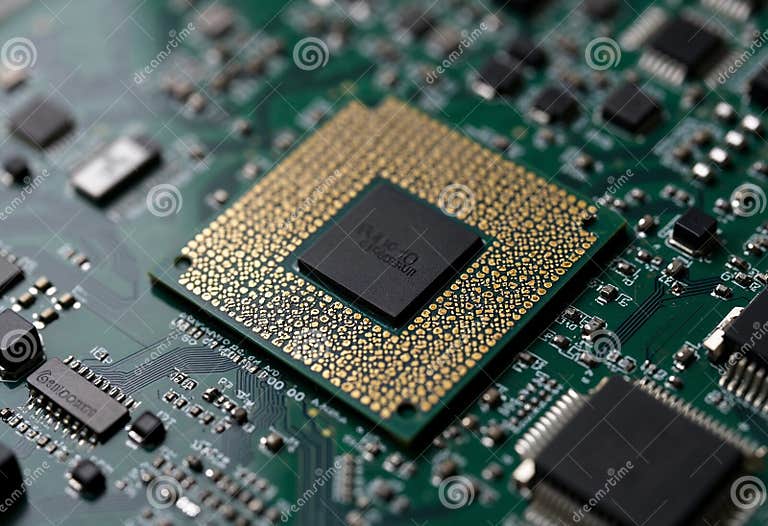 Exploring the Intricate Design of a Microprocessor on a Circuit Board Stock Illustration ...