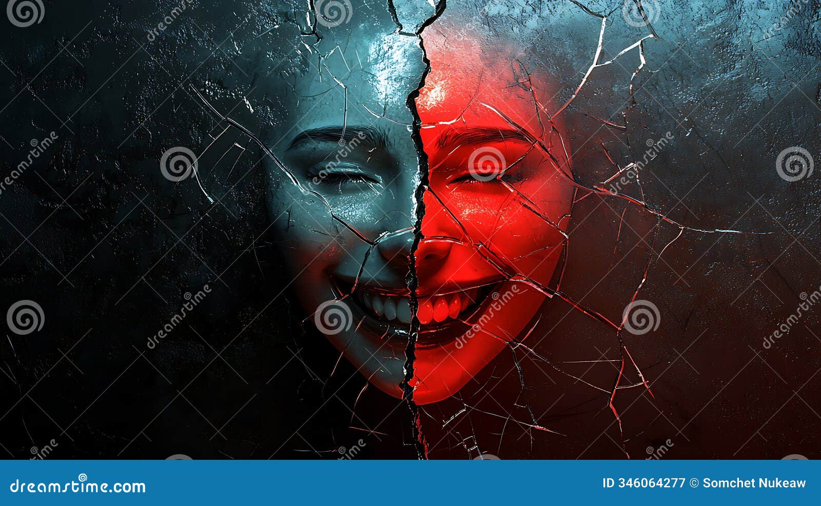 Duality Of Emotions Hiding True Feelings. Deception And Lies. Anger ...