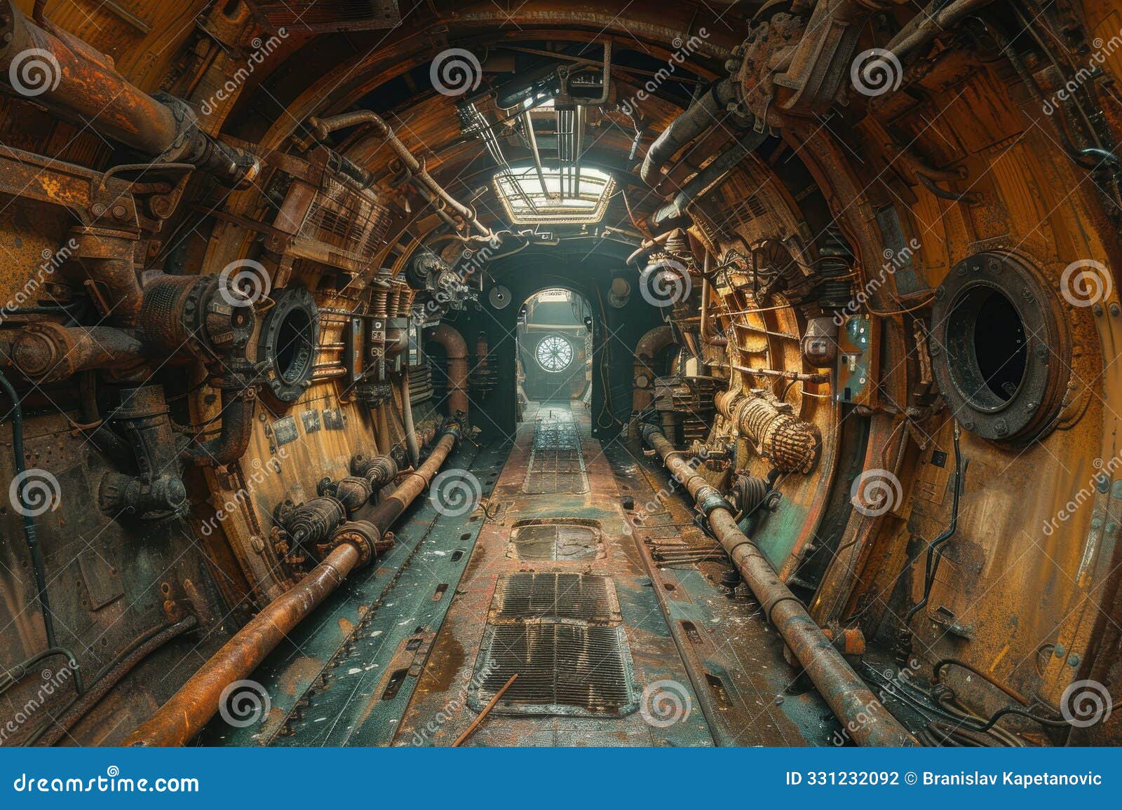 Exploring the Intricate Interior of an Old Submarine with Pipes ...