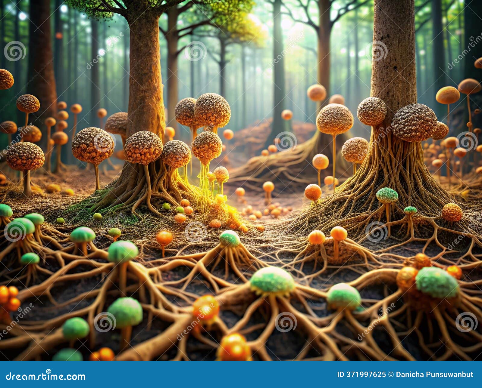 Fungal System Growing Beneath The Earth , Soil. Mycelium Network .3d ...