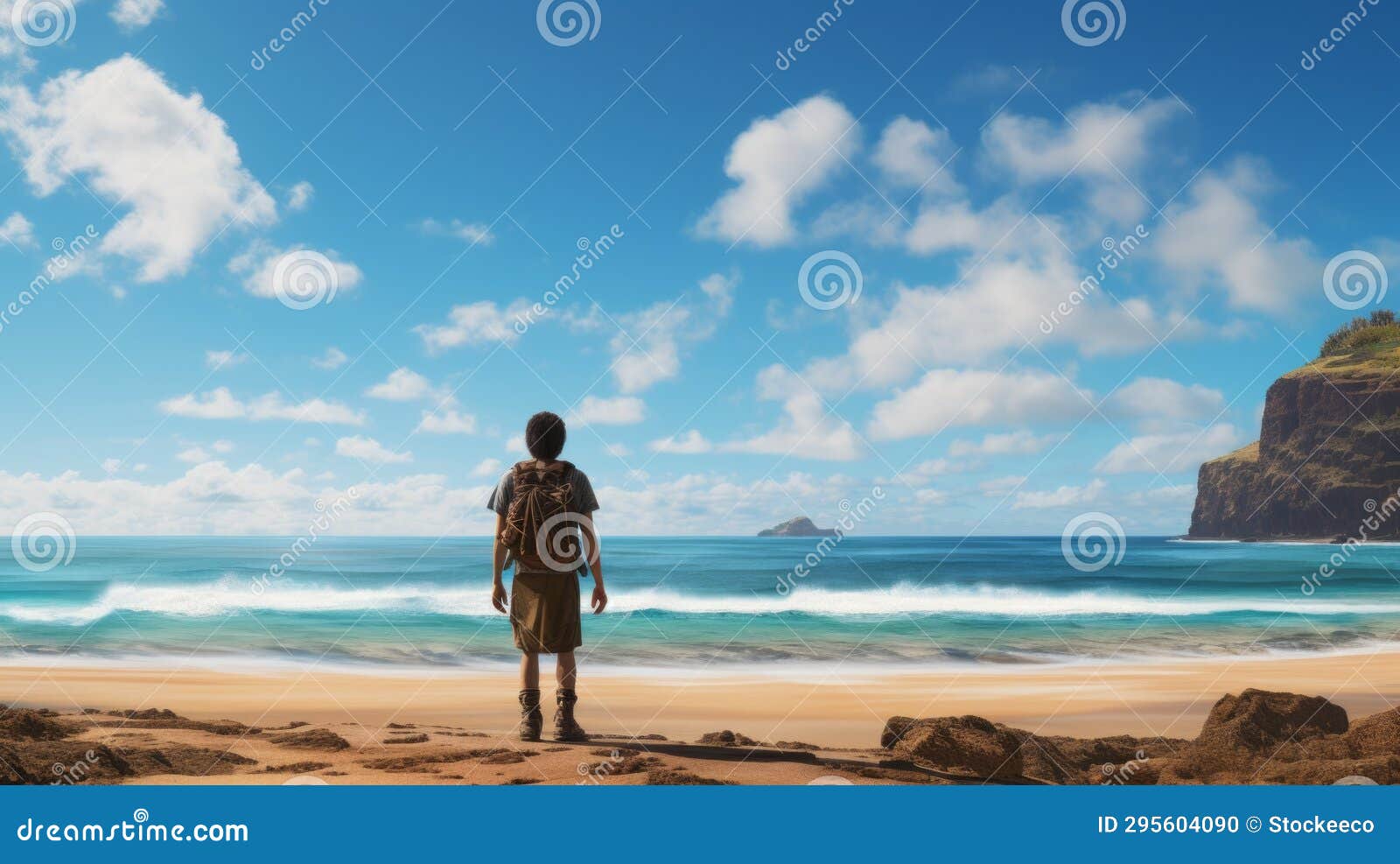 Exploring the Island: a Breathtaking Beach Adventure Stock Illustration ...