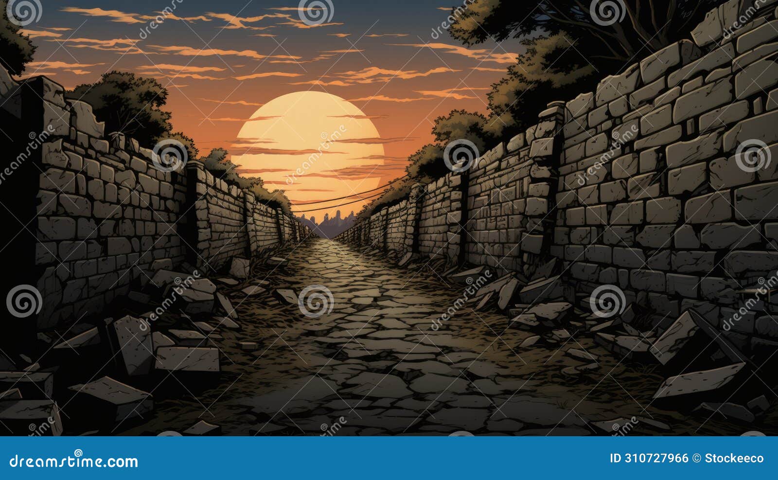 Exploring Japan: Industrial Revolution Comic Style Path Next To Wall ...