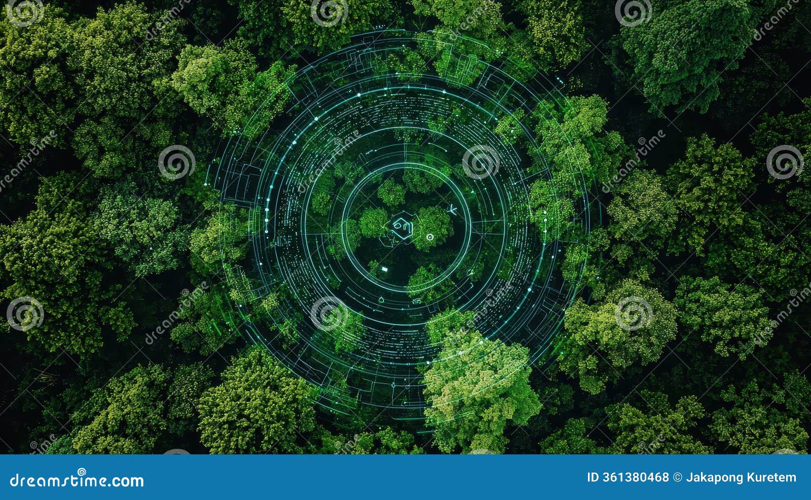 Exploring a Lush Forest with Digital Overlays Aerial View Nature ...