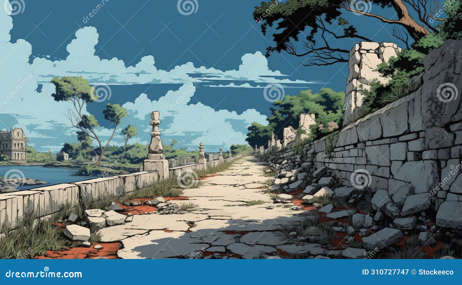 Exploring Malaysia: Rococo Period Comic Style Path by the Wall Stock ...