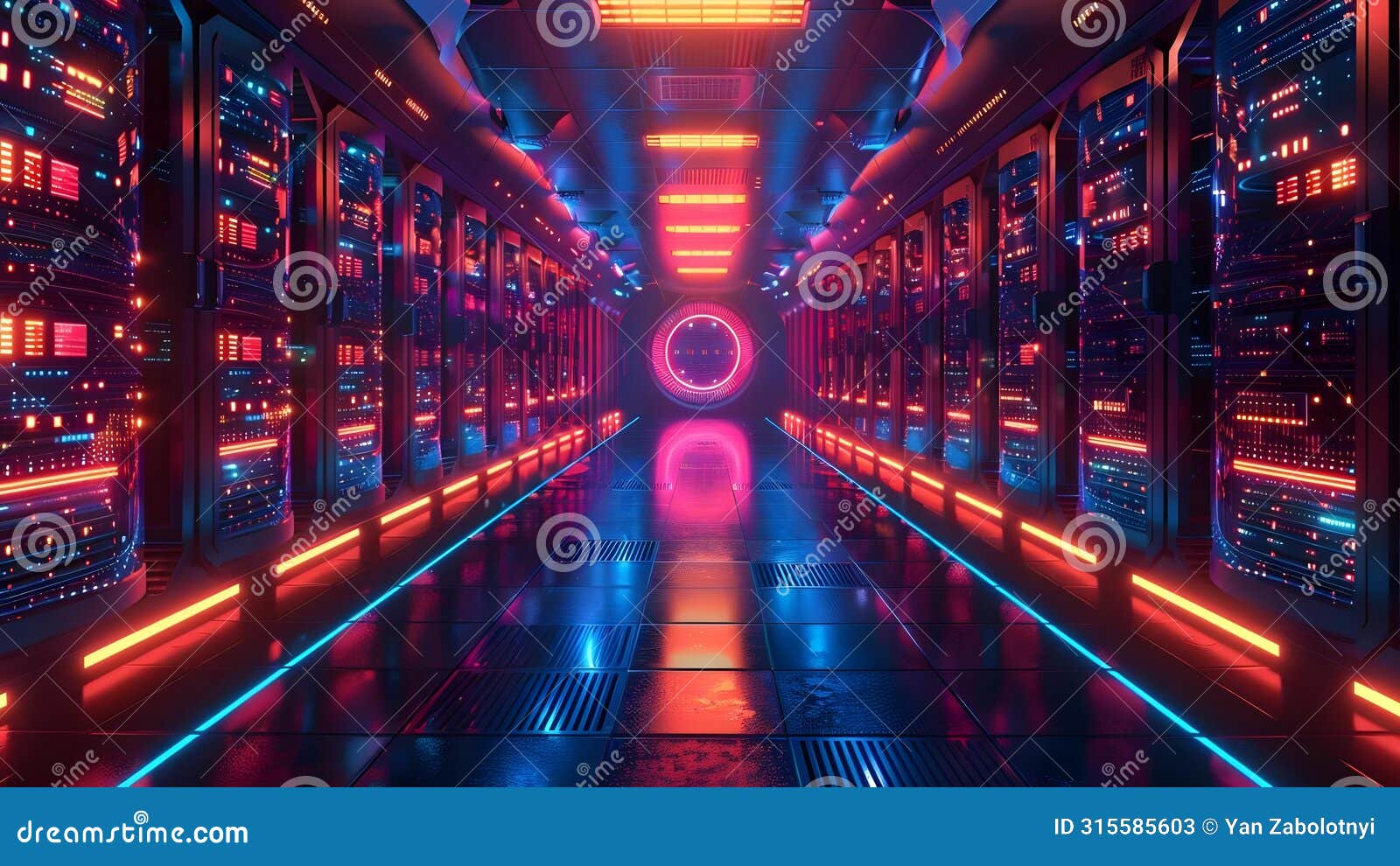 Exploring a Modern Data Center in Isometric View with Neon Cyber Space ...