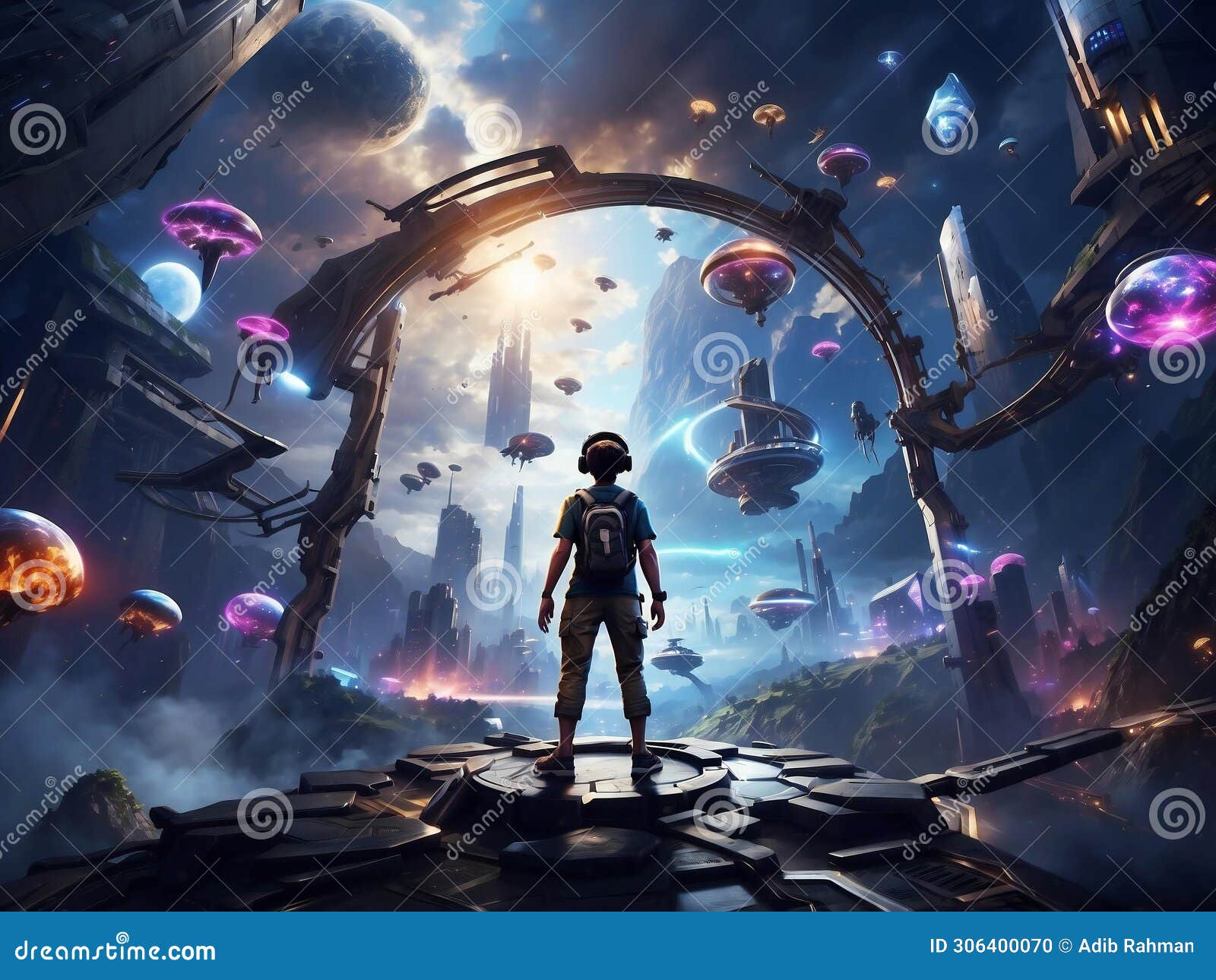 Exploring Multiverse in VR Gaming Stock Illustration - Illustration of ...