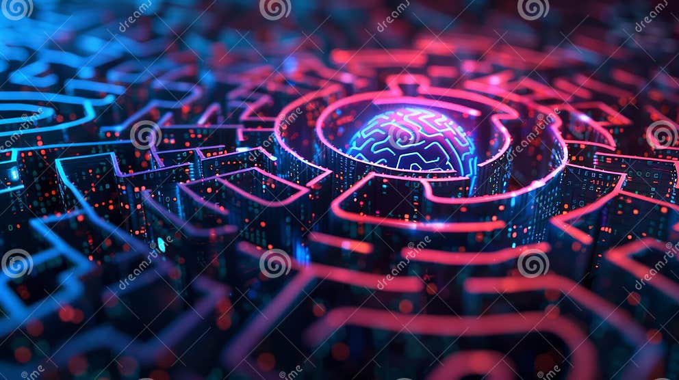 Exploring a Neural Network Maze with a Central Glowing AI Entity ...