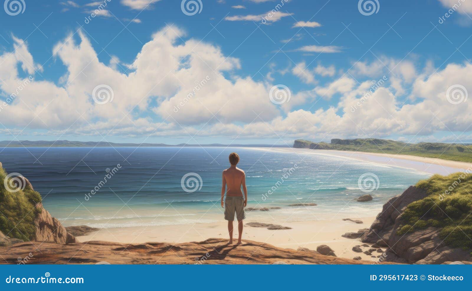 Exploring New Horizons: a Breathtaking Beach Scene Stock Illustration ...