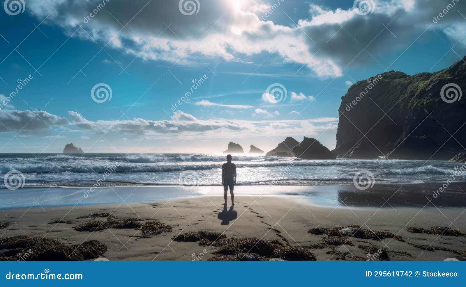 Exploring New Horizons: a Surreal Beachscape with a Silhouette Stock ...