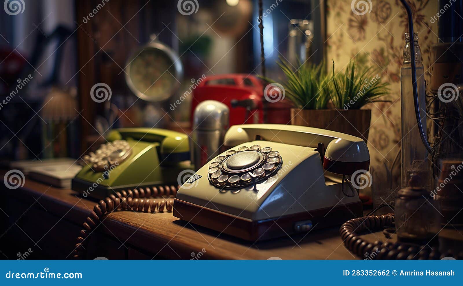 Exploring the Nostalgia of Vintage Telephones. Generative Ai Stock ...