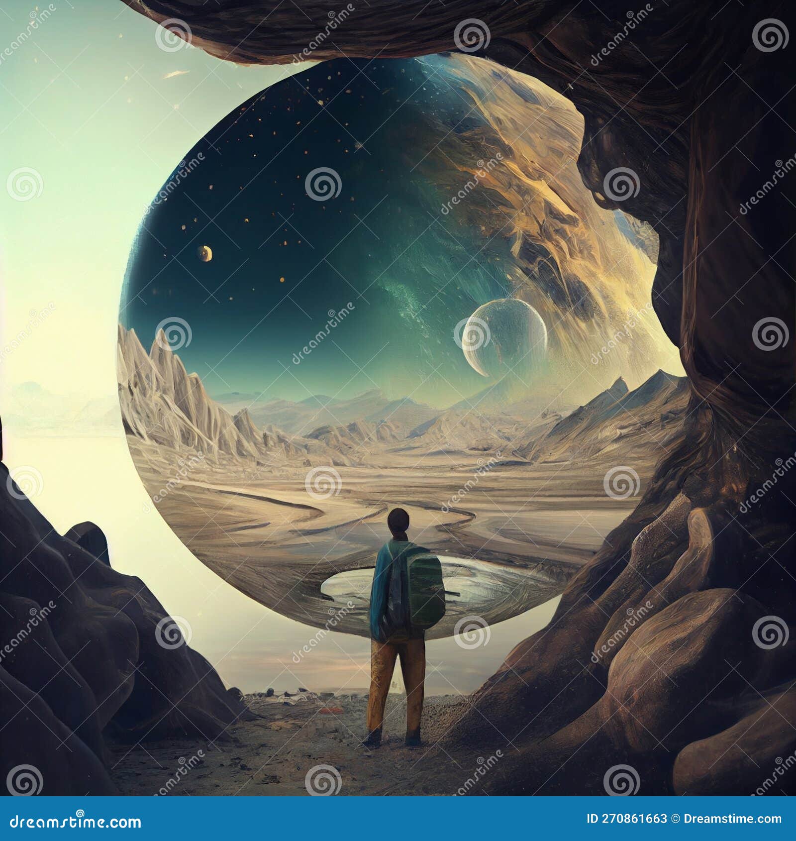 Exploring Other Worlds in Space. AI Generated Stock Illustration ...