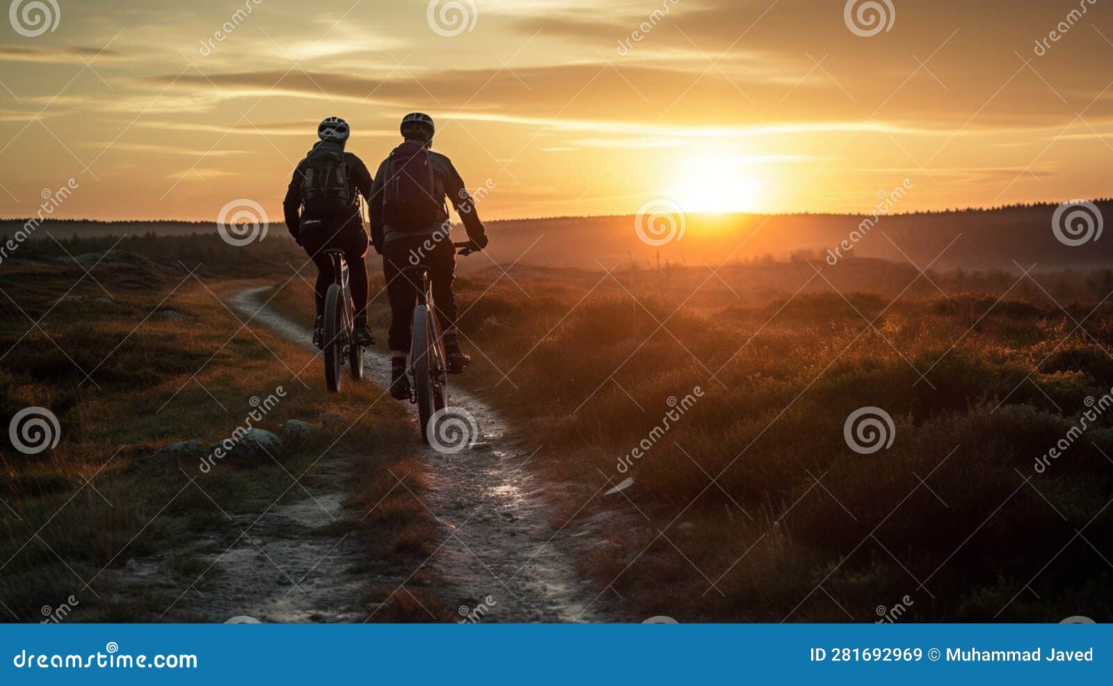 Exploring the Outdoors, Cyclists on a Scenic Sunset Road - Back View ...