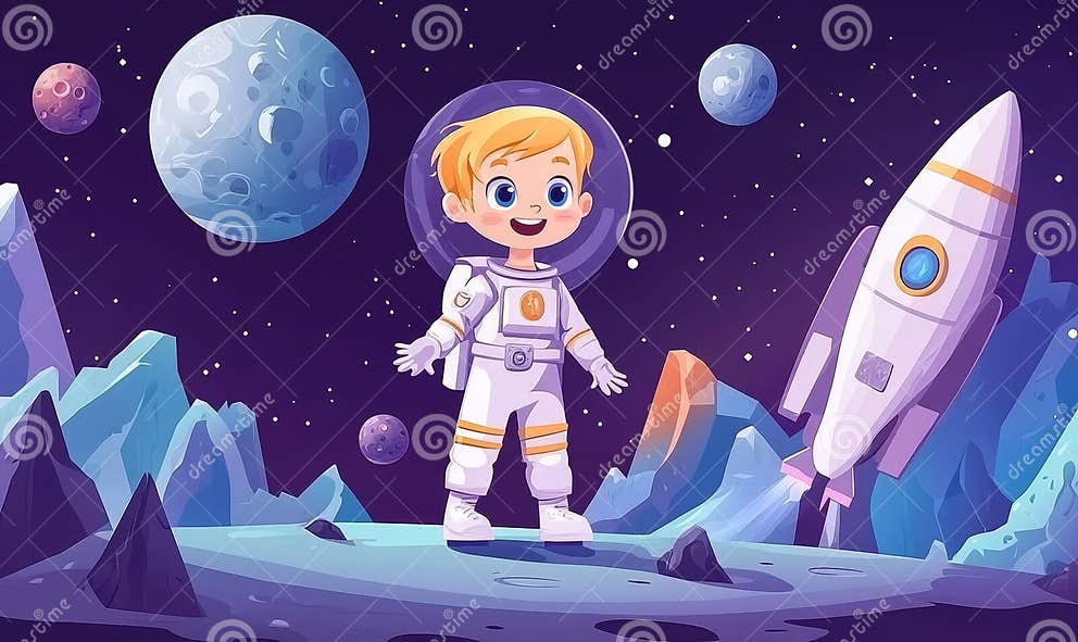 Exploring Outer Space with Rockets are Cartoon Astronauts Stock Image ...